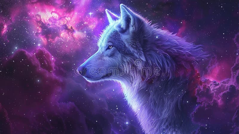 Cosmic Lonely Wolf in a Beautiful Forest in a Starry Nebula Background ...