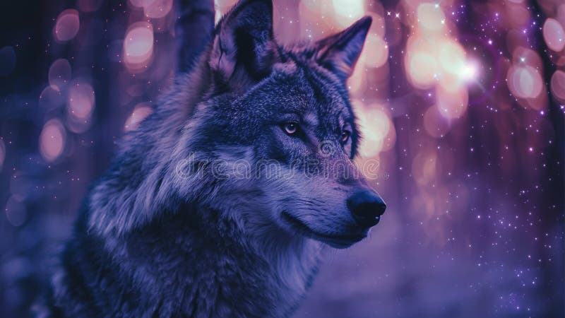 Cosmic Lonely Wolf in a Beautiful Forest in a Starry Nebula Background ...