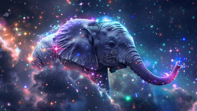 Adorable Baby Elephant in a Beautiful Colorful Dreamy Cosmic Nebula ...