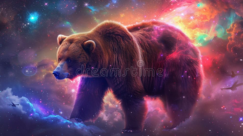 Cosmic Brown Bear in Beautiful Dreamlike Starry Nebula Background Stock ...