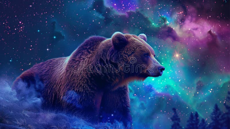 Cosmic Brown Bear in Beautiful Dreamlike Woods in a Dreamy Starry ...