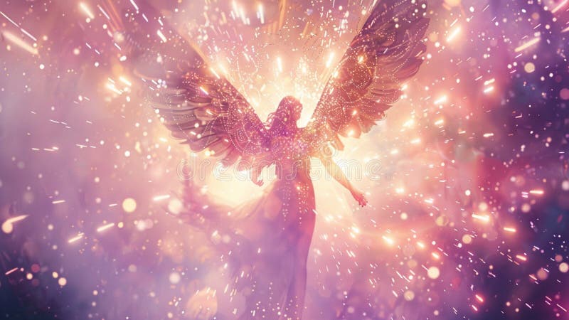 Unique Ethereal Silhouette of Female Light Angels with Wings in Pastel ...