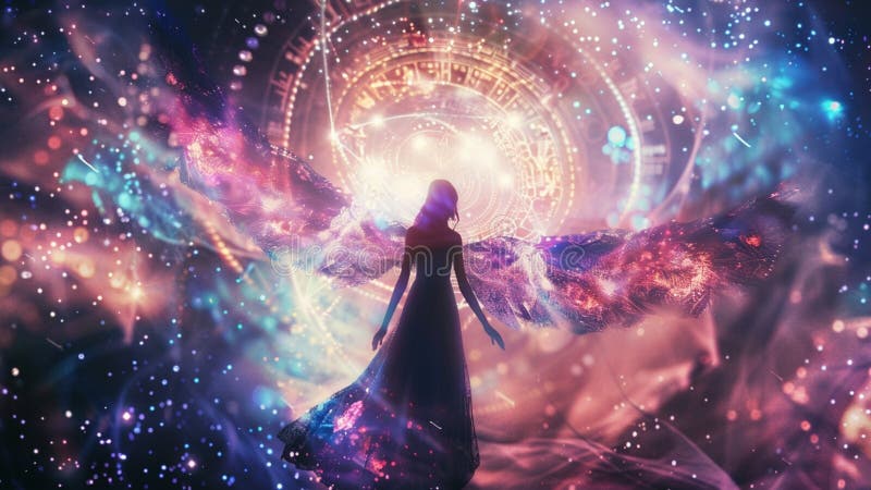 Unique Ethereal Silhouette of Female Light Angels with Wings in Pastel ...