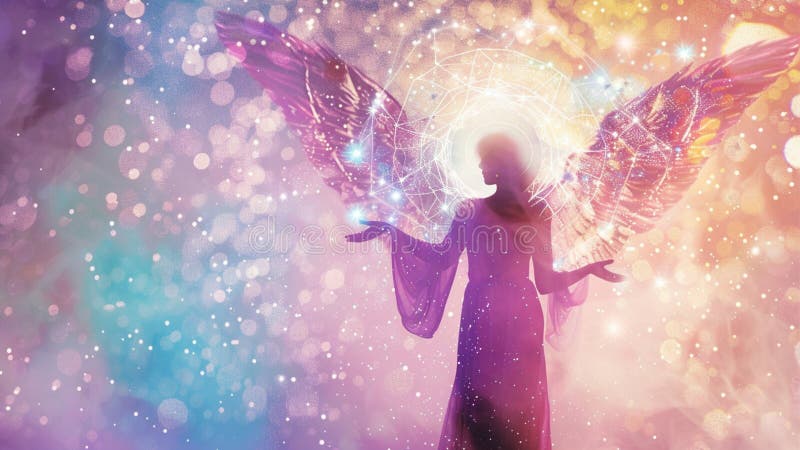 Unique Ethereal Silhouette of Female Light Angels with Wings in Pastel ...