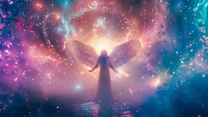 Unique Ethereal Silhouette of Female Light Angels with Wings in Pastel ...