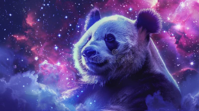 Cosmic Panda Bear on a Beautiful Dreamlike Cloud Surrounded a Dreamy ...