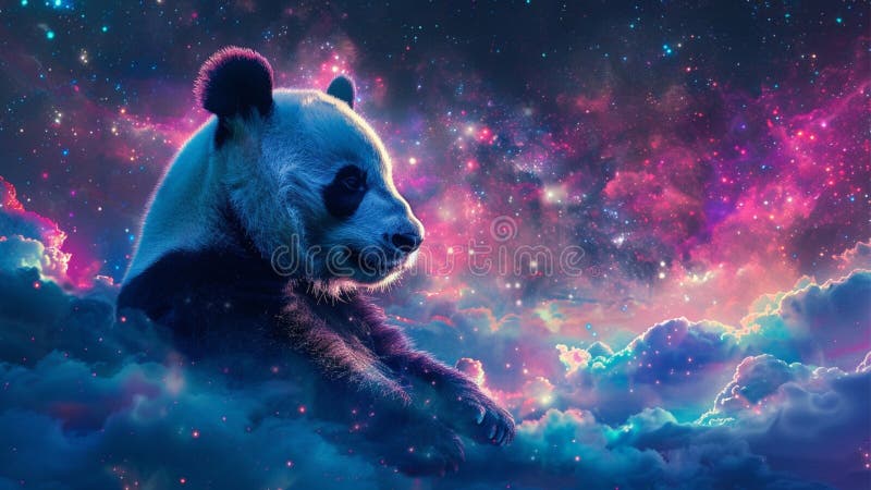 Cosmic Panda Bear on a Beautiful Dreamlike Cloud Surrounded a Dreamy ...