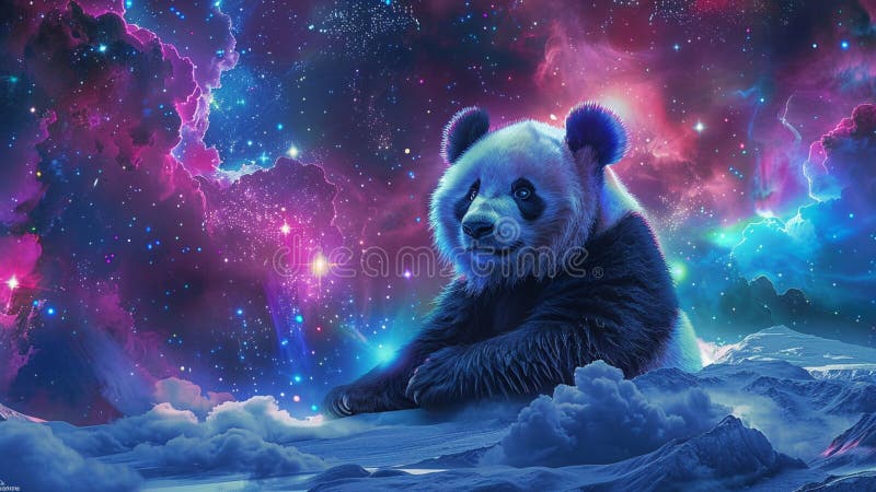 Cosmic Panda Bear on a Beautiful Dreamlike Cloud Surrounded a Dreamy ...