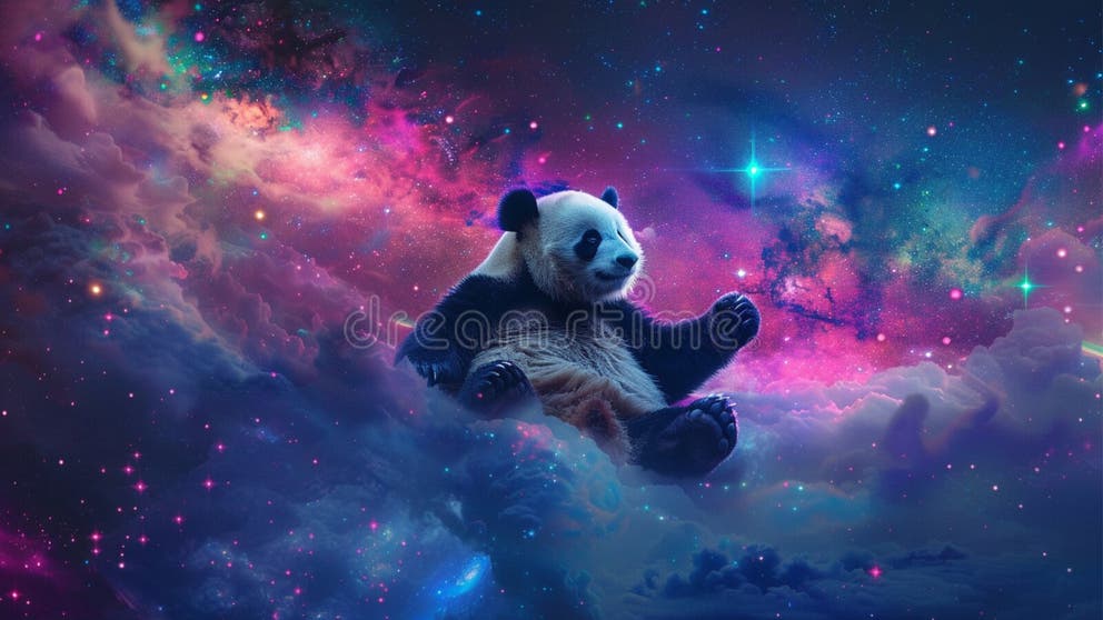 Cosmic Panda Bear on a Beautiful Dreamlike Cloud Surrounded a Dreamy ...