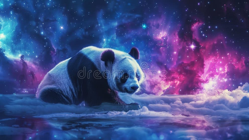 Cosmic Panda Bear on a Beautiful Dreamlike Cloud Surrounded a Dreamy ...
