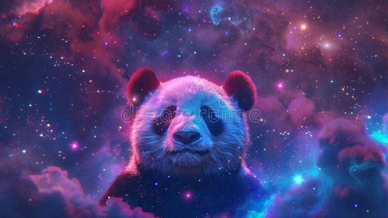 Cosmic Panda Bear on a Beautiful Dreamlike Cloud Surrounded a Dreamy ...