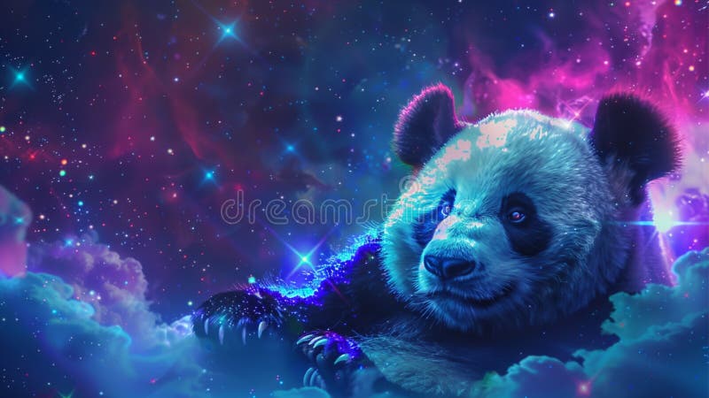 Cosmic Panda Bear on a Beautiful Dreamlike Cloud Surrounded a Dreamy ...