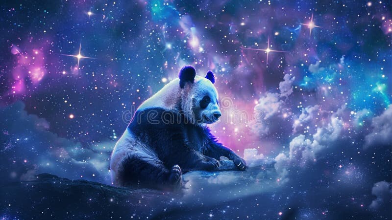 Cosmic Panda Bear on a Beautiful Dreamlike Cloud Surrounded a Dreamy ...