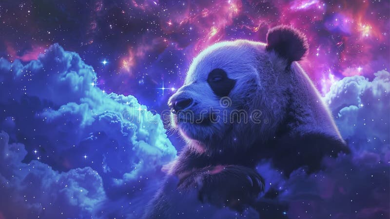 Cosmic Panda Bear on a Beautiful Dreamlike Cloud Surrounded a Dreamy ...