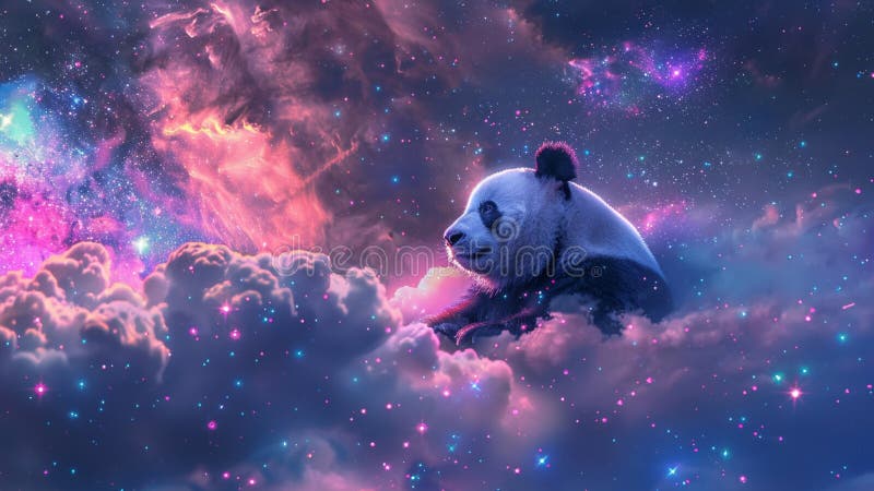 Cosmic Panda Bear on a Beautiful Dreamlike Cloud Surrounded a Dreamy ...