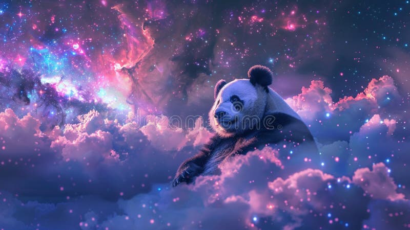 Cosmic Panda Bear on a Beautiful Dreamlike Cloud Surrounded a Dreamy ...