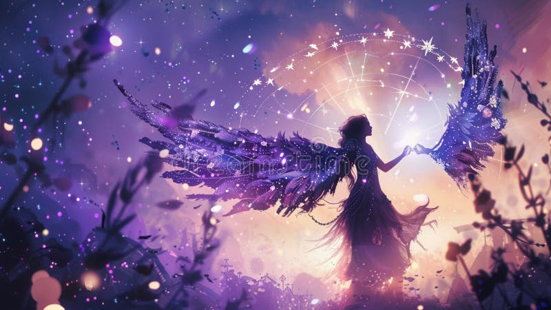 Unique Ethereal Silhouette of Female Light Angels with Wings in Rainbow ...