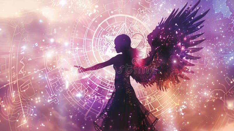 Unique Ethereal Silhouette of Female Light Angels with Wings in Rainbow ...