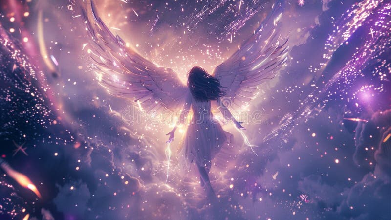 Unique Ethereal Silhouette of Female Light Angels with Wings in Rainbow ...