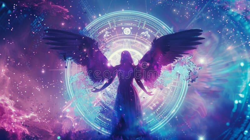 Unique Ethereal Silhouette of Female Light Angels with Wings in Rainbow ...