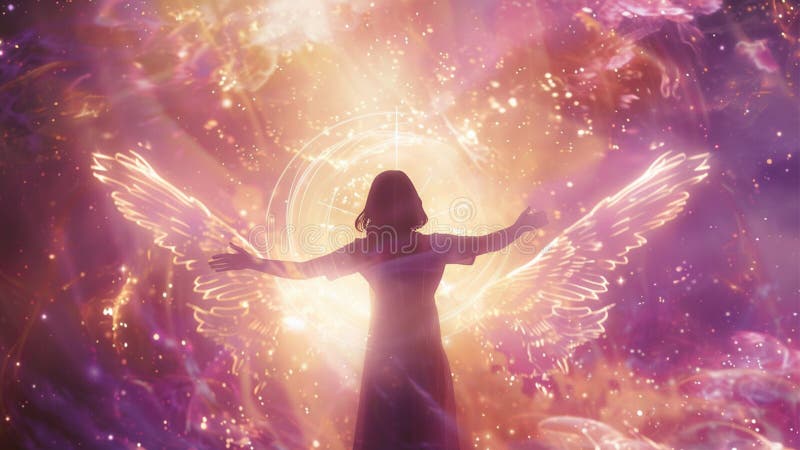 Unique Ethereal Silhouette of Female Light Angels with Wings in Rainbow ...