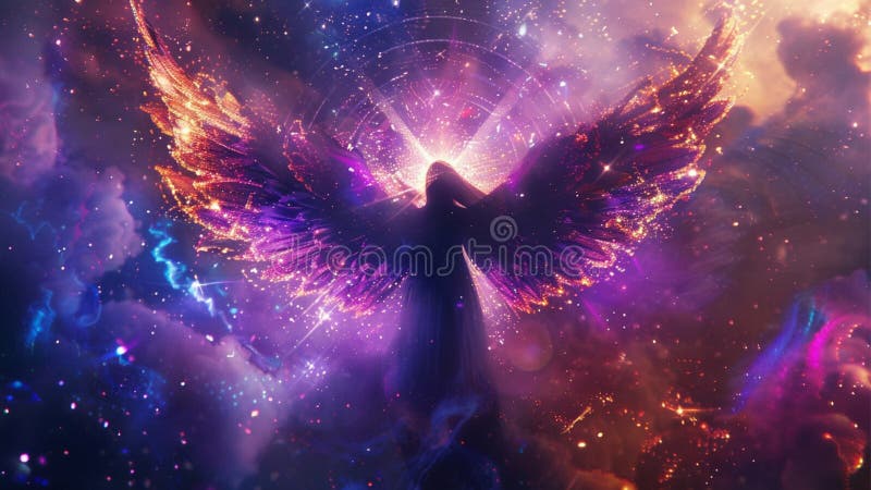 Unique Ethereal Silhouette of Female Light Angels with Wings in Rainbow ...