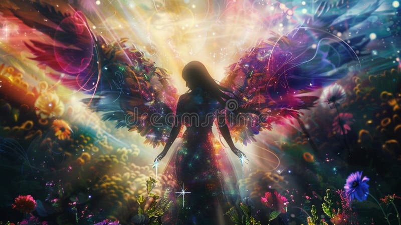 Unique Ethereal Silhouette of Female Light Angels with Wings Surrounded ...