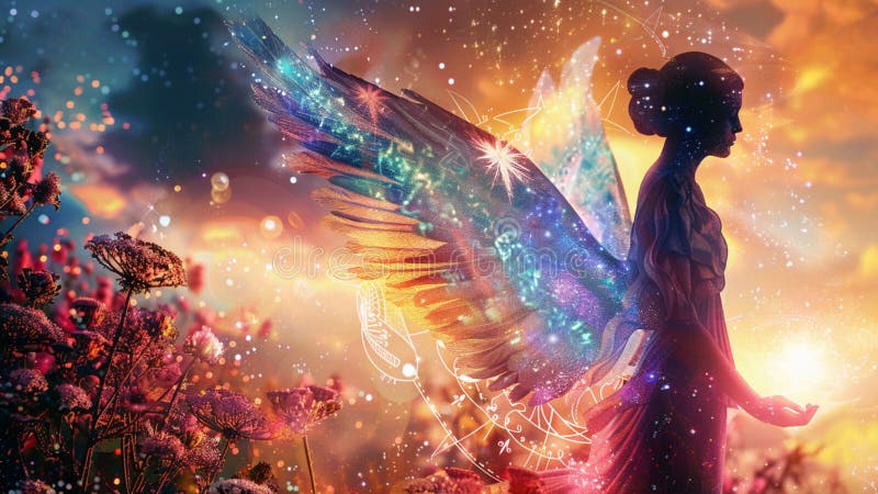 Unique Ethereal Silhouette of Female Light Angels with Wings Surrounded ...