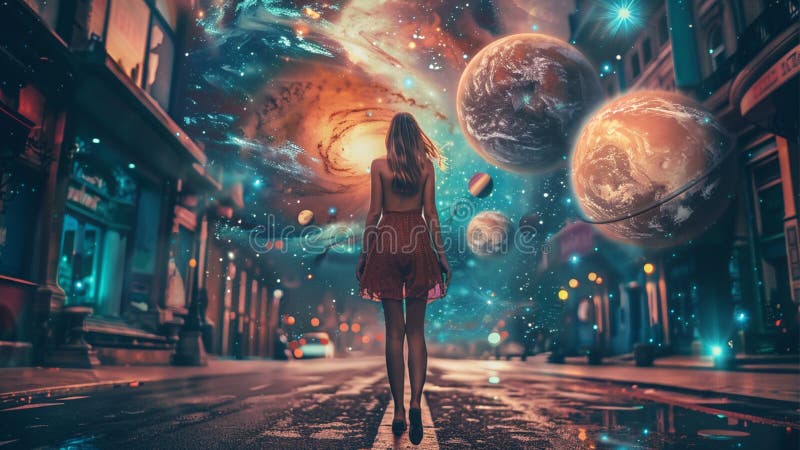 Beautiful Magazine Photography Girls in a Parade of Planets Stock ...