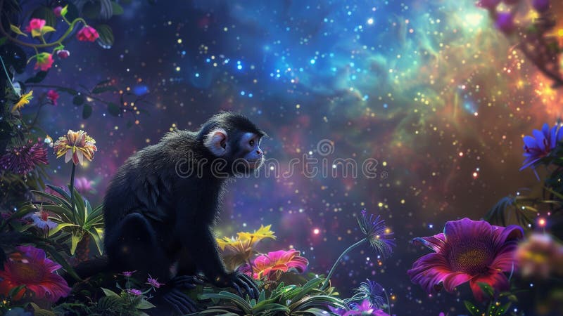 Cosmic Capuchin Monkey in a Beautiful Dreamlike Tropical Forest ...