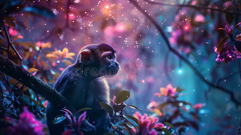 Cosmic Capuchin Monkey in a Beautiful Dreamlike Tropical Forest ...