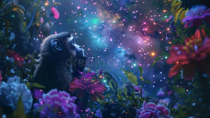 Cosmic Capuchin Monkey in a Beautiful Dreamlike Tropical Forest ...