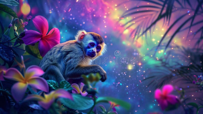 Cosmic Capuchin Monkey in a Beautiful Dreamlike Tropical Forest ...