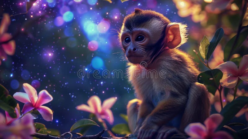 Cosmic Capuchin Monkey in a Beautiful Dreamlike Tropical Forest ...