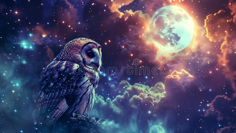 Cute Cosmic Owl in a Beautiful Dreamlike Starry Nebula Background with ...