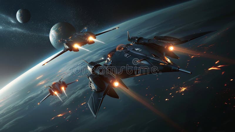 Spaceship Fleet Space Traveling Exploring Alien Worlds Stock ...