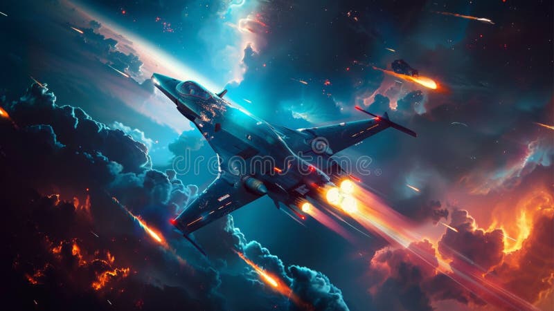 A Colorful Spaceship in a Cosmic Background Stock Illustration ...