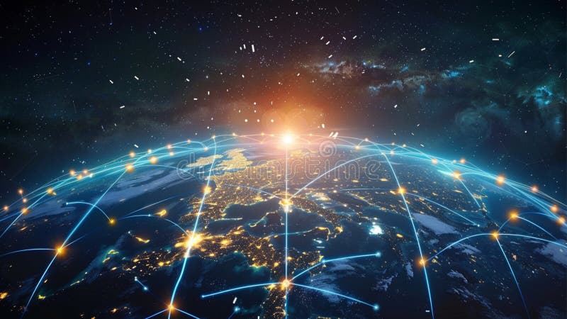 Planet Earth S Enveloped by a Beautiful Glowing Network in a Deep Space ...