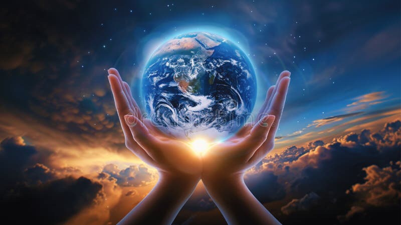 Glowing Planet Earth Held by an Young Woman Stock Illustration ...