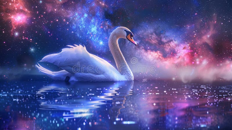 A Beautiful Delicate White Swan Swimming in a Beautiful Dreamlike ...