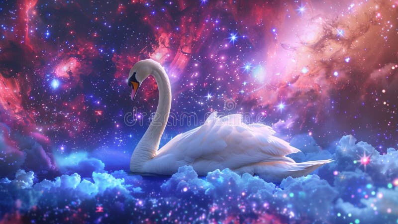 A Beautiful Delicate White Swan Swimming in a Beautiful Dreamlike ...