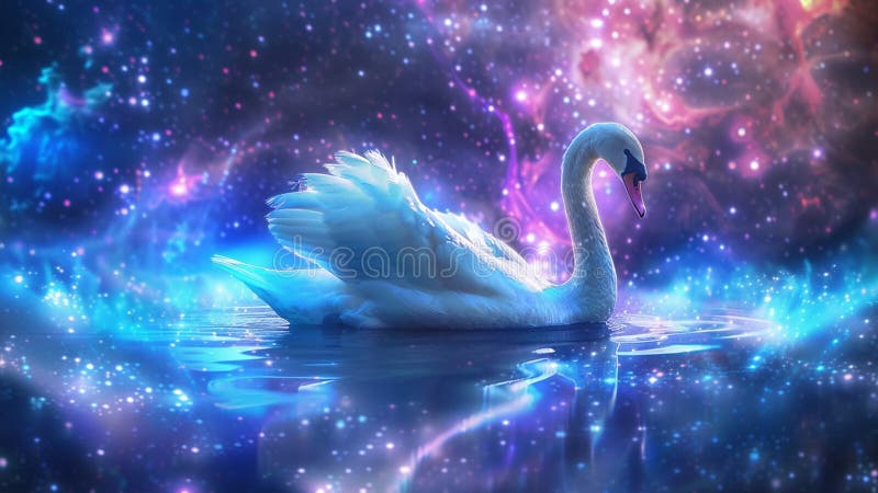 A Beautiful Delicate White Swan Swimming in a Beautiful Dreamlike ...