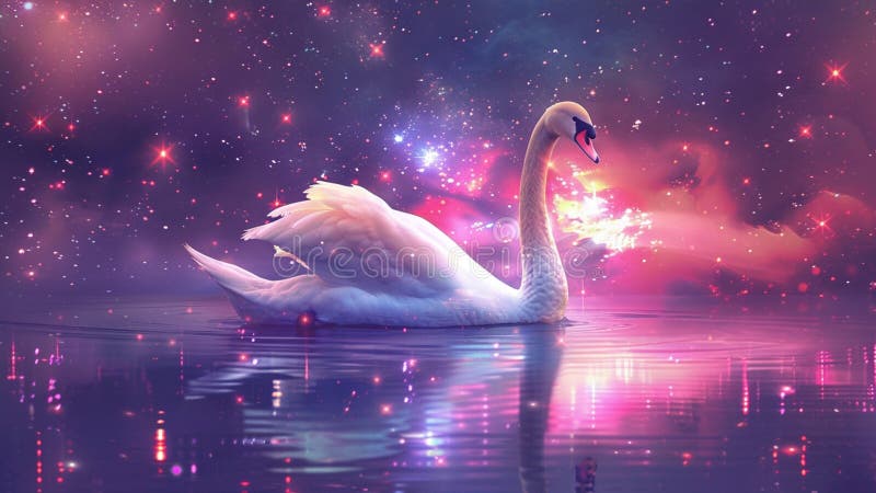 A Beautiful Delicate White Swan Swimming in a Beautiful Dreamlike ...