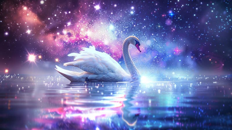 A Beautiful Delicate White Swan Swimming in a Beautiful Dreamlike ...