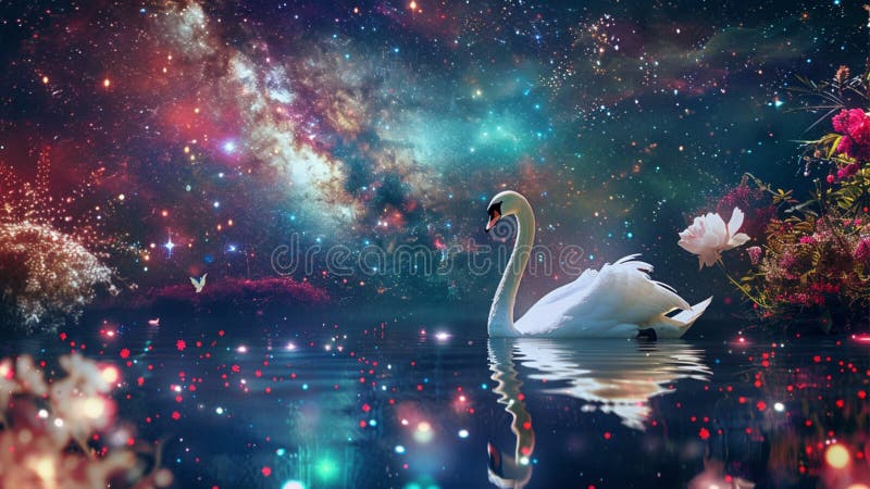 A Beautiful Delicate White Swan Swimming in a Beautiful Dreamlike ...
