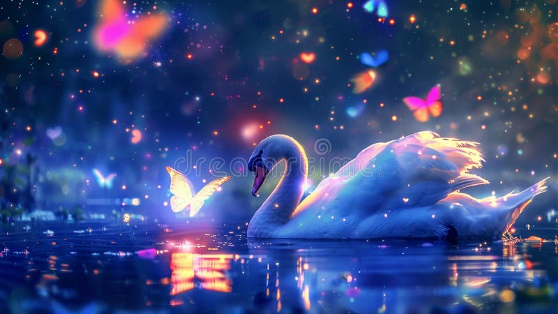 A Beautiful Delicate White Swan Swimming in a Beautiful Dreamlike ...