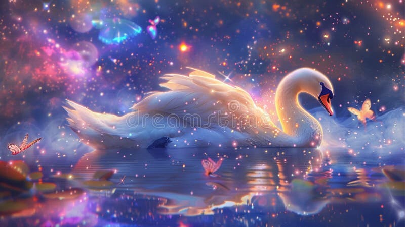 A Beautiful Delicate White Swan Swimming in a Beautiful Dreamlike ...