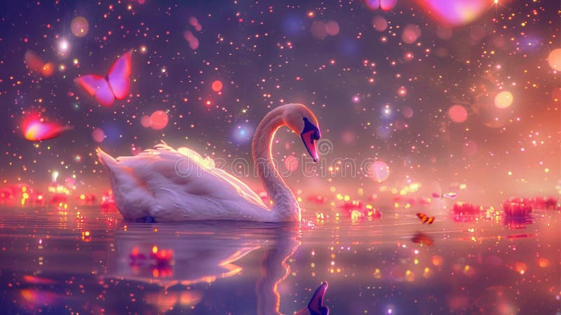 A Beautiful Delicate White Swan Swimming in a Beautiful Dreamlike ...