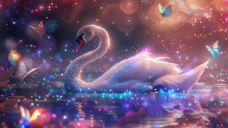 A Beautiful Delicate White Swan Swimming in a Beautiful Dreamlike ...