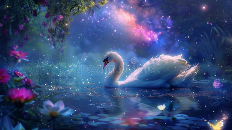 A Beautiful Delicate White Swan Swimming in a Beautiful Dreamlike ...